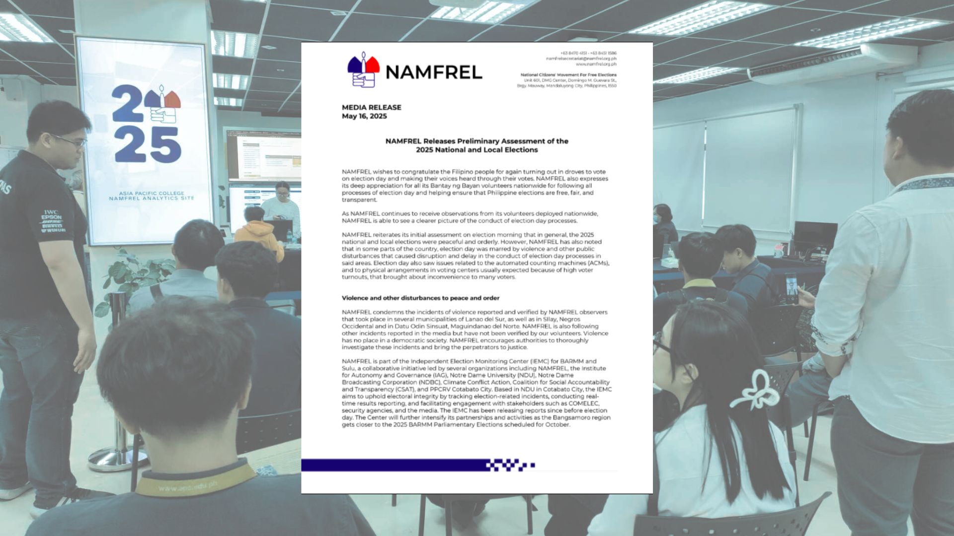 NAMFREL sounds alarm on violence, technical glitches in 2025 midterm ...