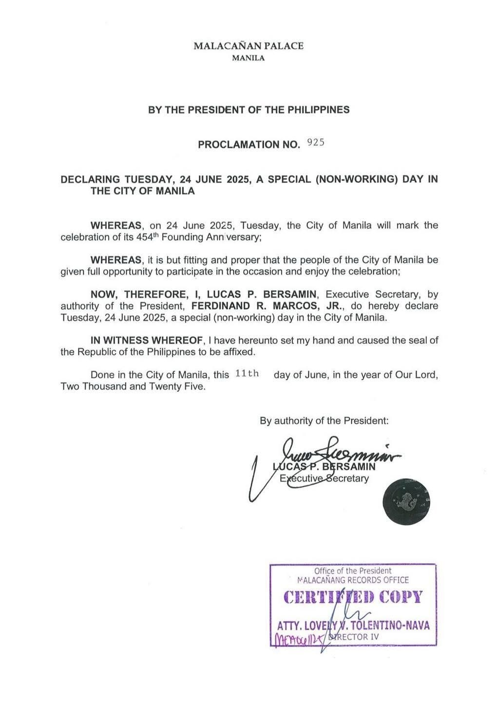 Manila Declares June 24, 2025, Non-Working Holiday