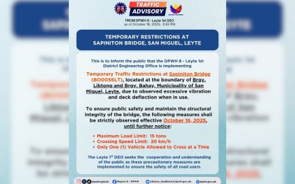 DPWH enforces load limit on Sapiniton Bridge in Leyte for safety