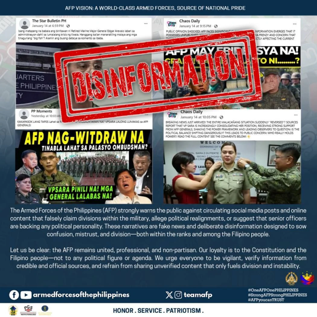 AFP dismisses rumors of military division as ‘disinformation’